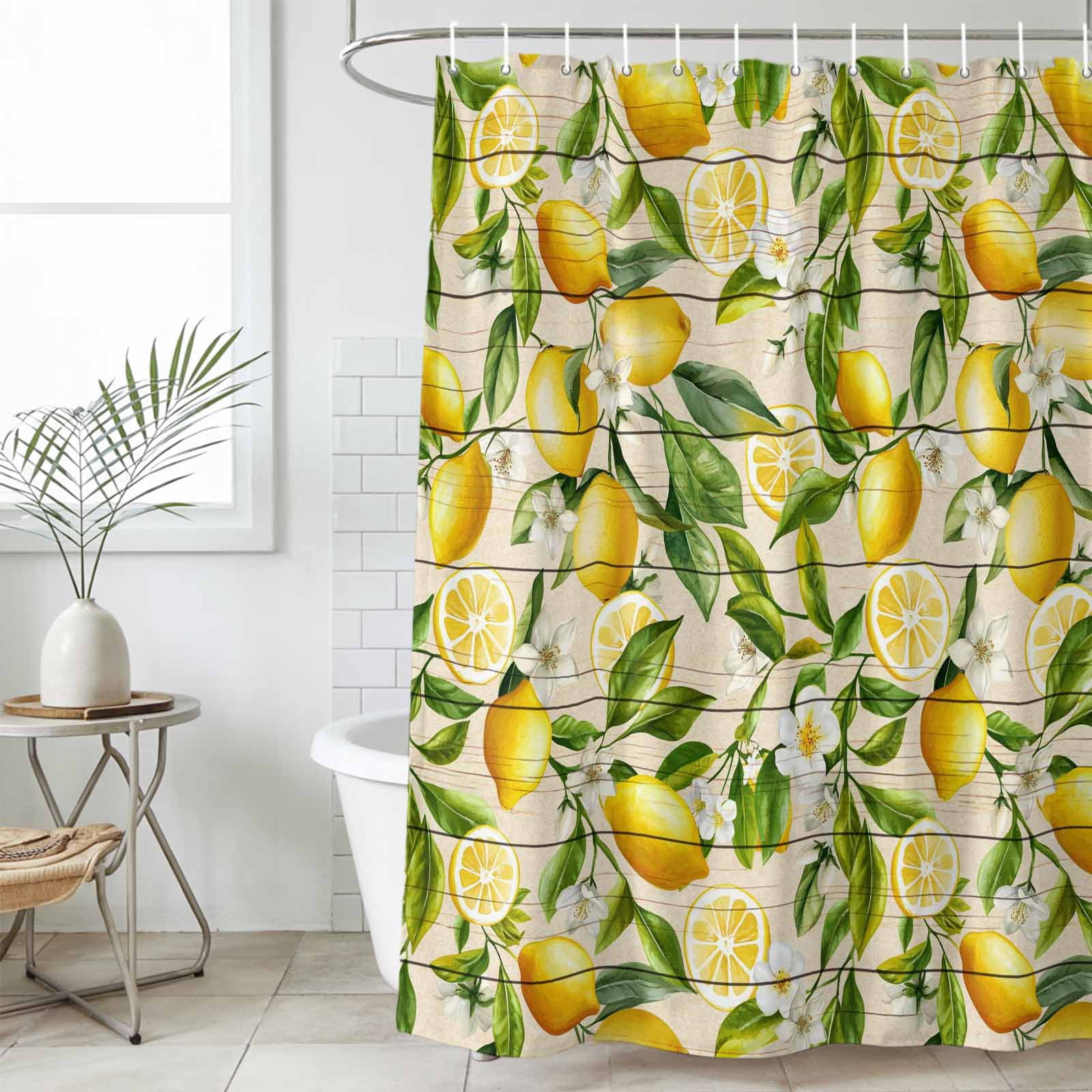 Bathroom Shower Curtain Farm Fruits Lemon Floral Waterproof Shower ...
