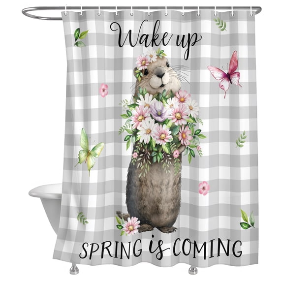 Bathroom Shower Curtain Farm Groundhog Butterfly Waterproof Shower ...