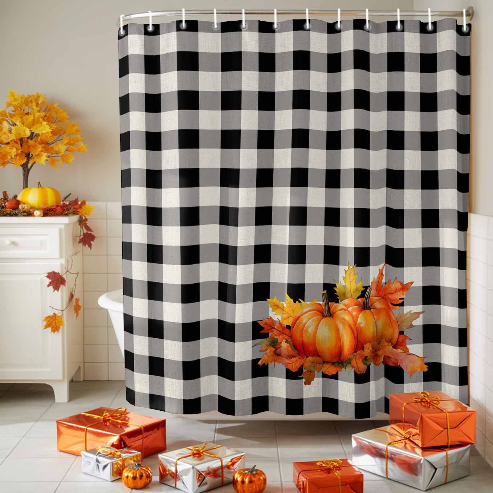 Bathroom Shower Curtain Farm Harvest Pumpkins Waterproof Shower ...