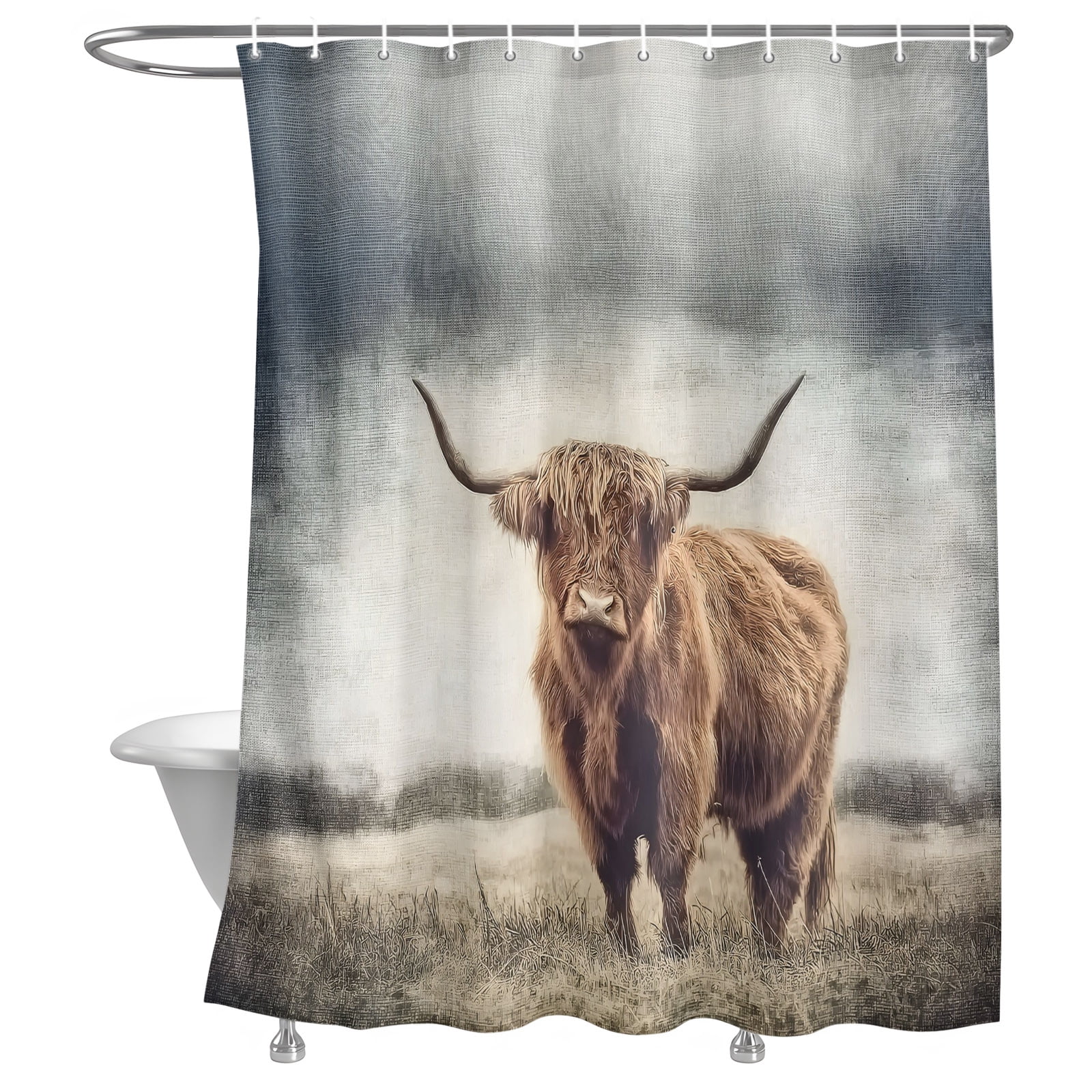 Bathroom Shower Curtain Farm Highland Cow Waterproof Shower Curtains ...
