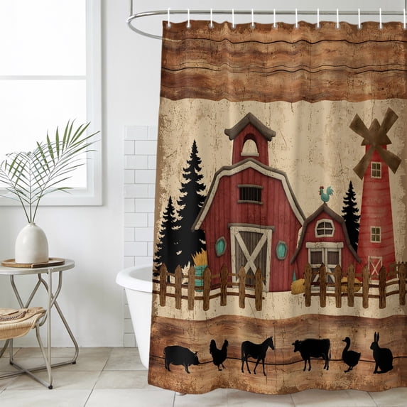 Bathroom Shower Curtain Farm House Windmills Barriers Waterproof Shower ...