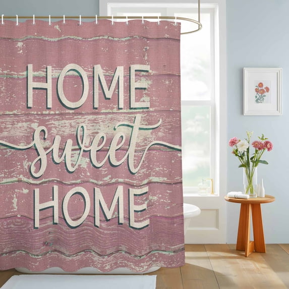 Bathroom Shower Curtain Farm Pink Wooden Plank Barn Waterproof Shower ...