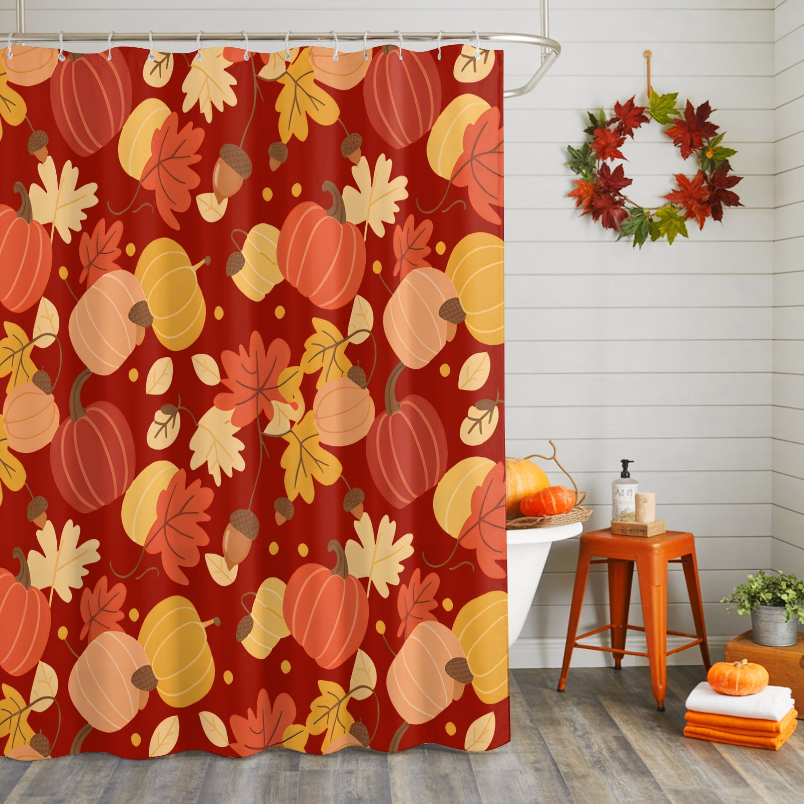 Bathroom Shower Curtain Farm Pumpkin Fall Thanksgiving Waterproof ...