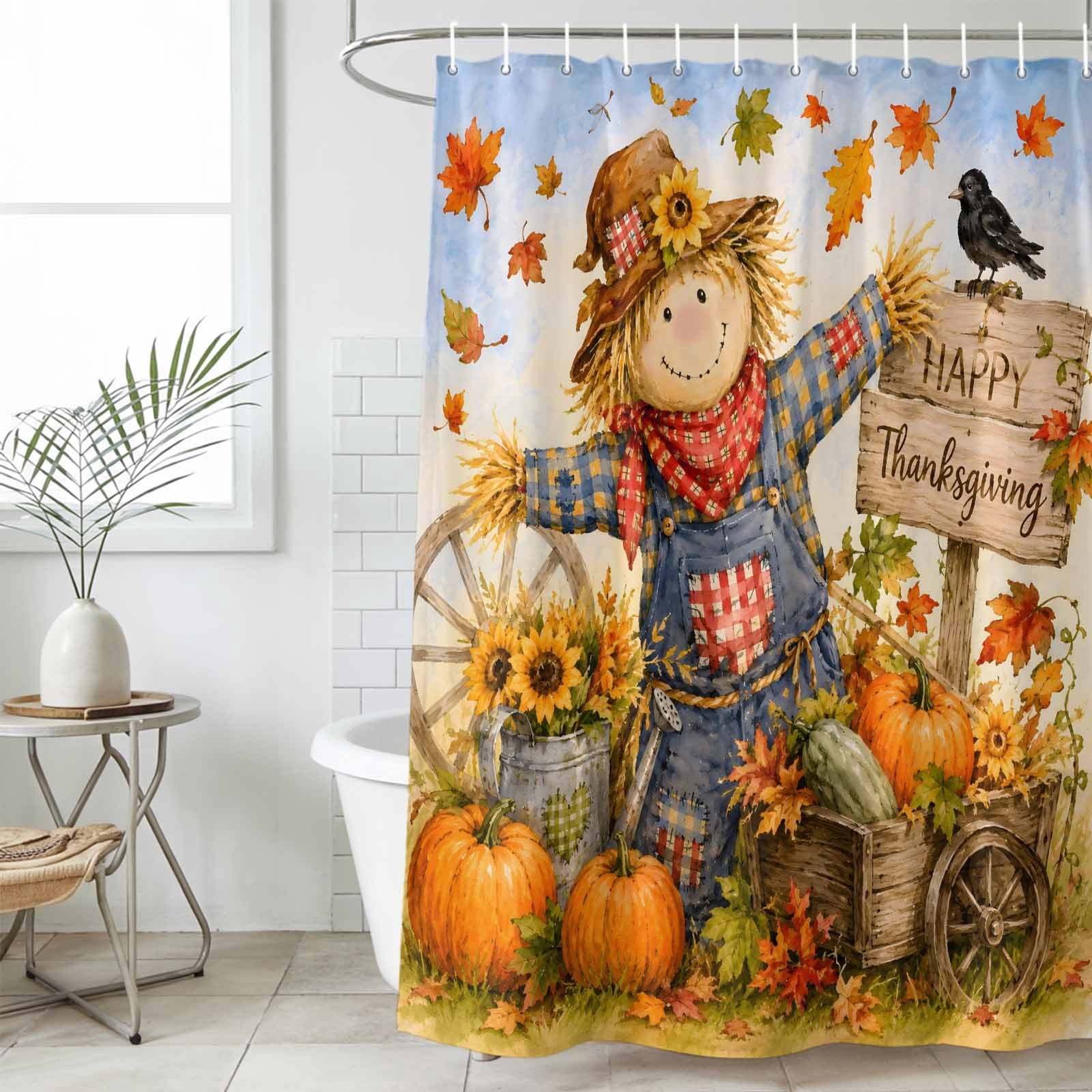 Bathroom Shower Curtain Farm Pumpkin Happy Thanksgiving Waterproof ...