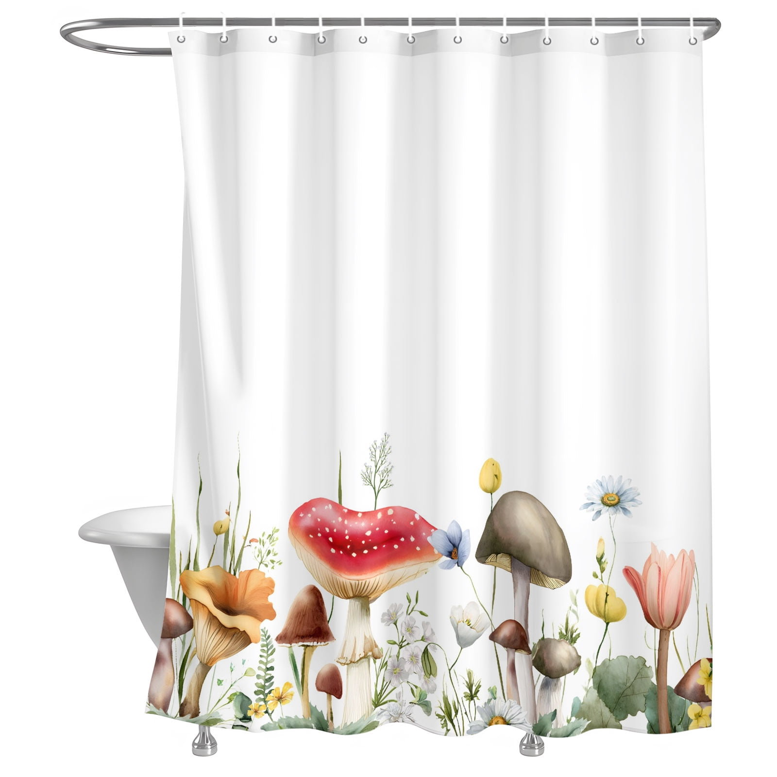 Bathroom Shower Curtain Farm Red Mushrooms Flowers Leaves Waterproof ...