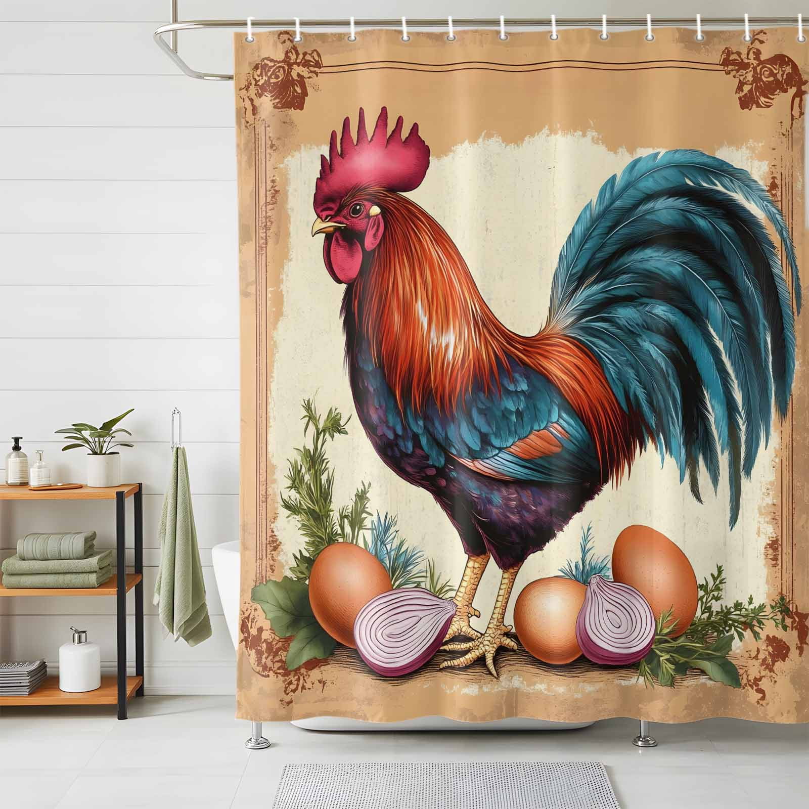 Bathroom Shower Curtain Farm Rooster Eggs Vegetables Waterproof Shower ...