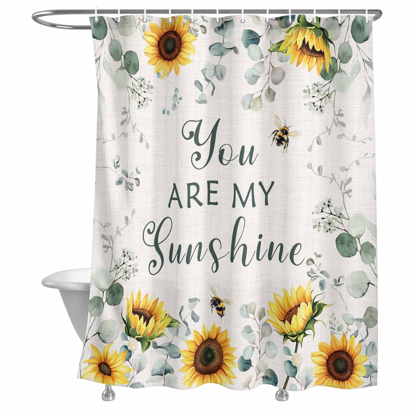 Bathroom Shower Curtain Farm Sunflower Eucalyptus Leaf Waterproof ...