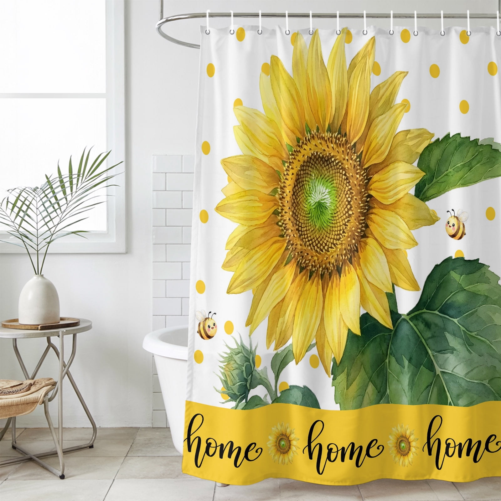 Bathroom Shower Curtain Farm Sunflowers Bees Waterproof Shower Curtains ...