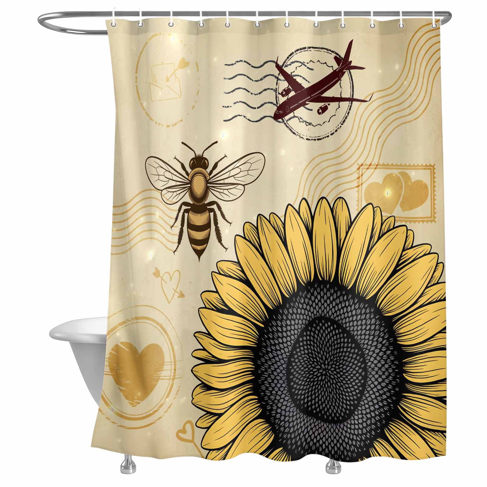 Bathroom Shower Curtain Farm Sunflowers Bees Waterproof Shower Curtains ...