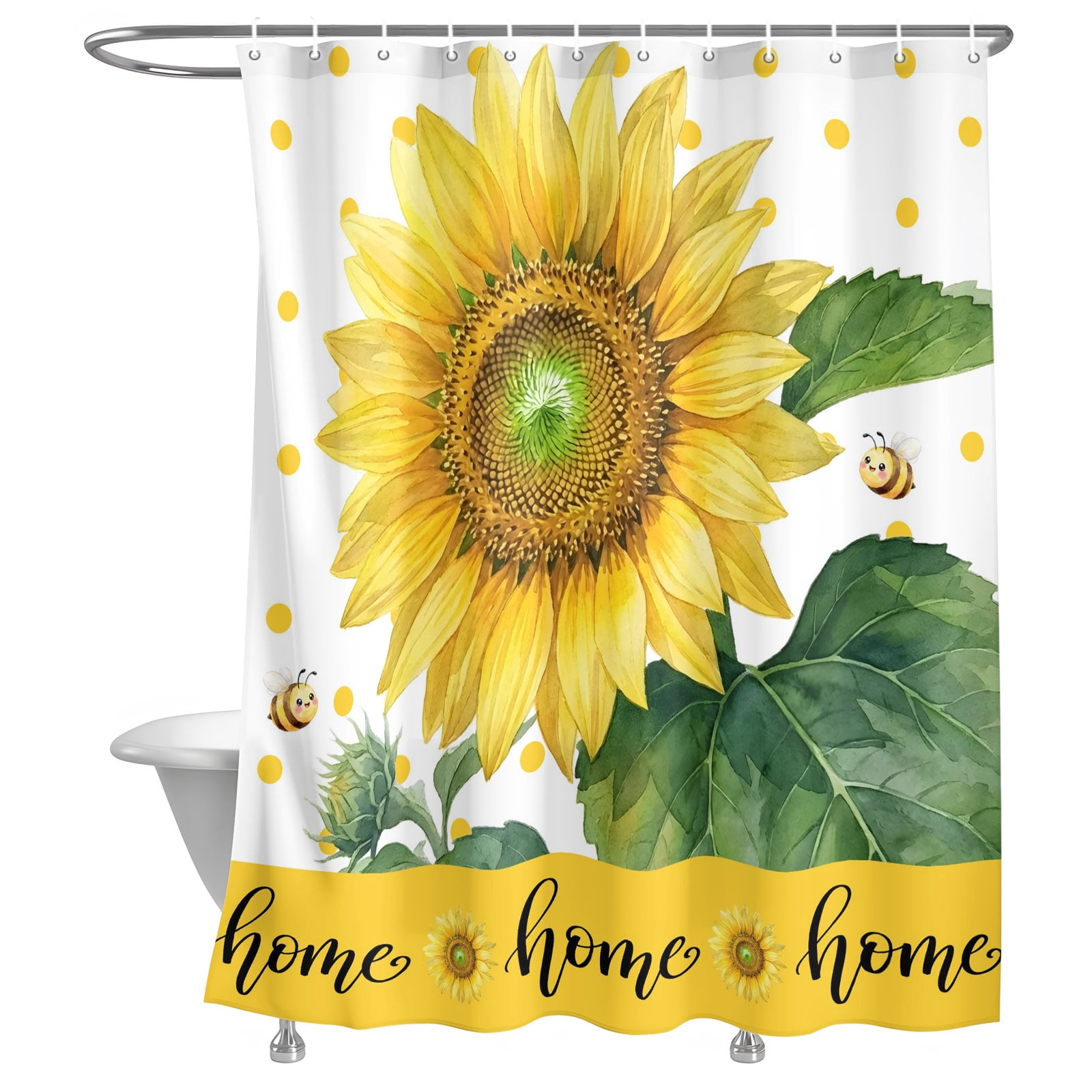 Bathroom Shower Curtain Farm Sunflowers Bees Waterproof Shower Curtains ...