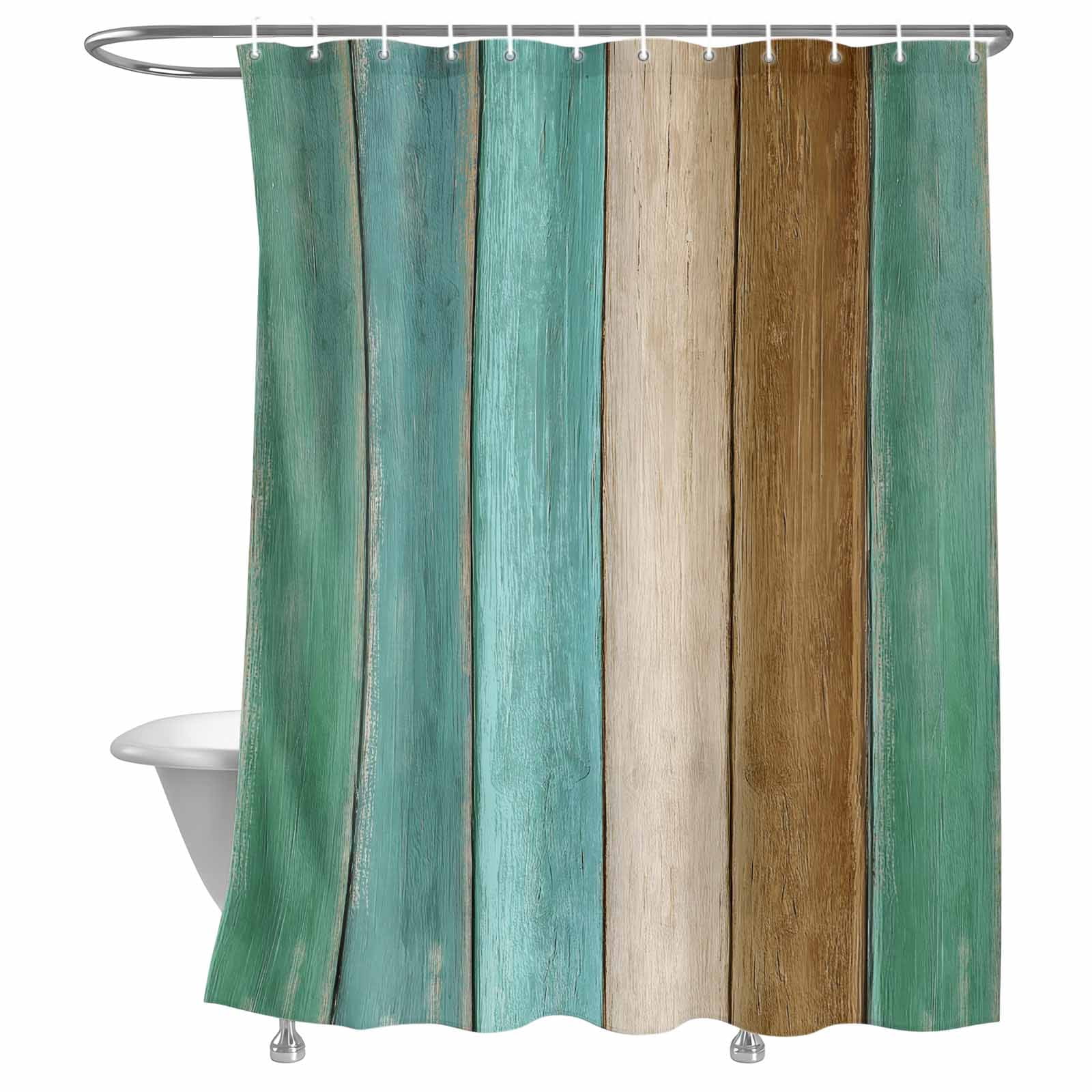 Bathroom Shower Curtain Farm Teal Vintage Wood Board Waterproof Shower ...