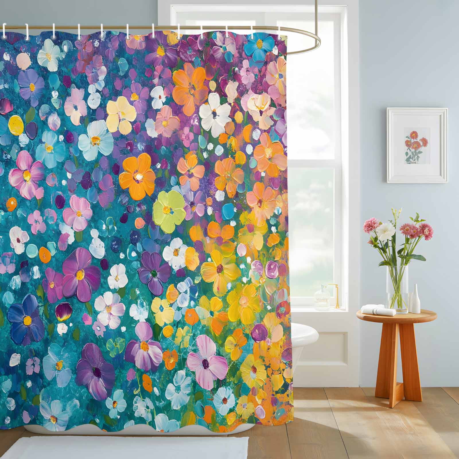 Bathroom Shower Curtain Farm Watercolor Flower Art Waterproof Shower ...