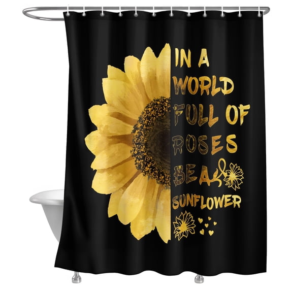 Bathroom Shower Curtain Farm Watercolor Sunflower Waterproof Shower ...