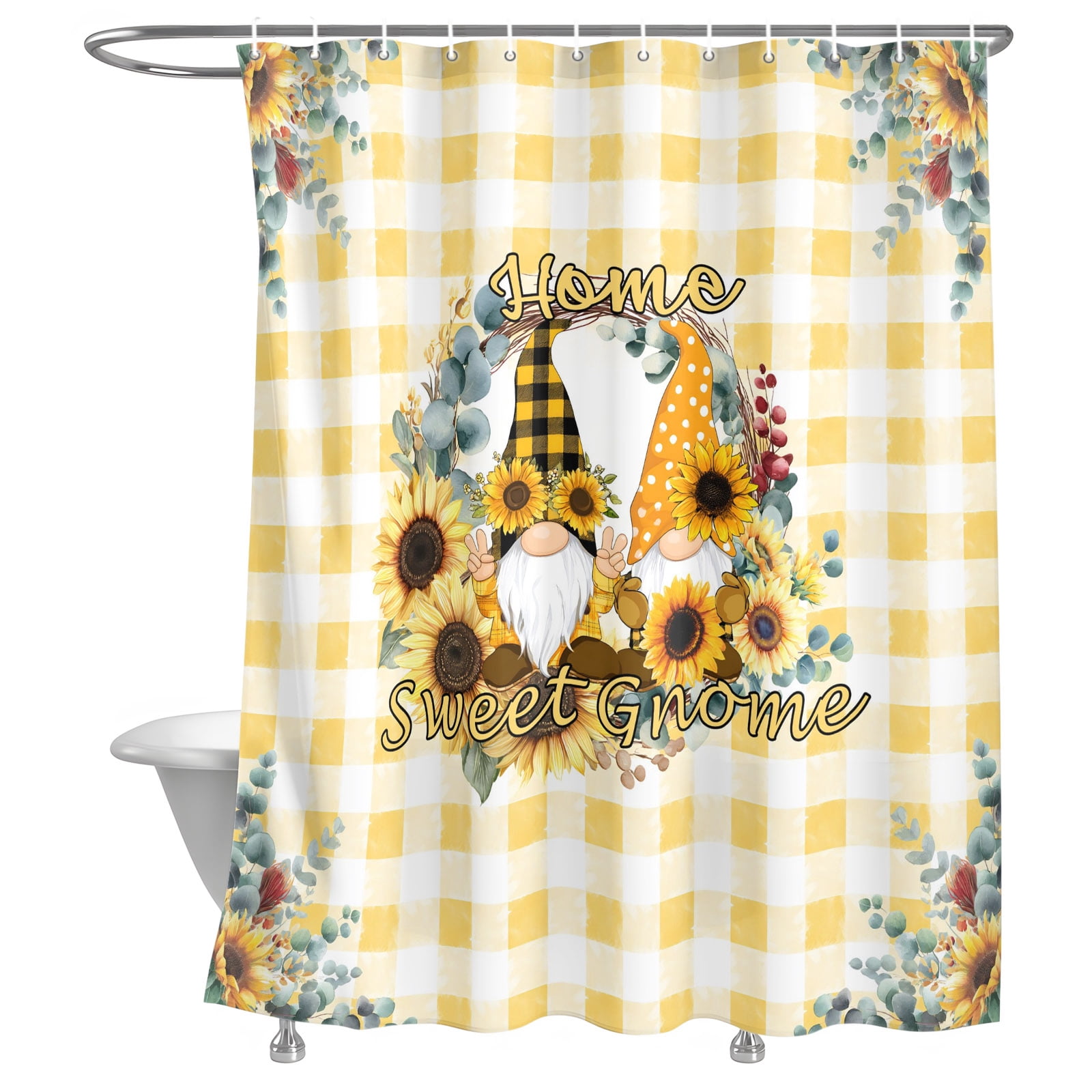 Bathroom Shower Curtain Farm Watercolor Sweet Gnome Sunflower ...