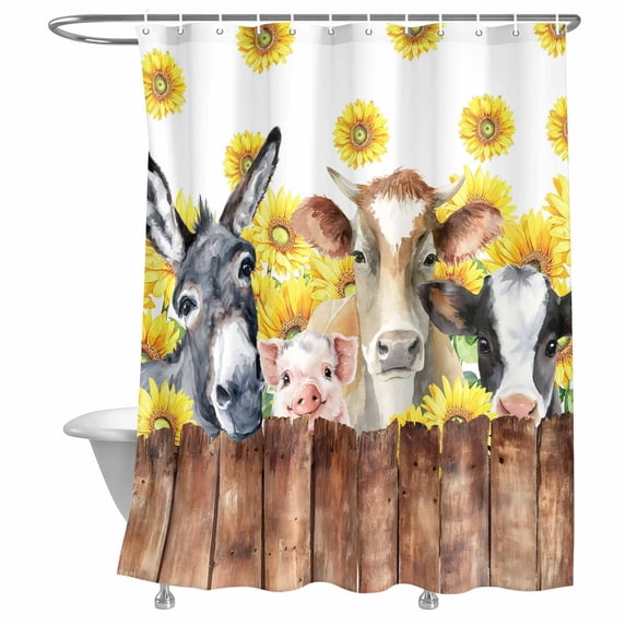 Bathroom Shower Curtain Farmhouse Animal Retro Plank Waterproof Shower ...