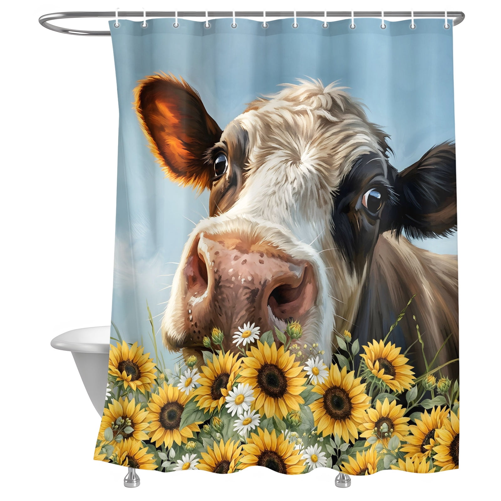 Bathroom Shower Curtain Farmhouse Animals Cow Waterproof Shower ...