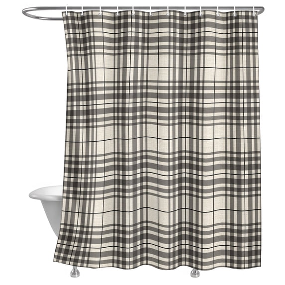 Bathroom Shower Curtain Farmhouse Black Stripe on Beige Waterproof ...