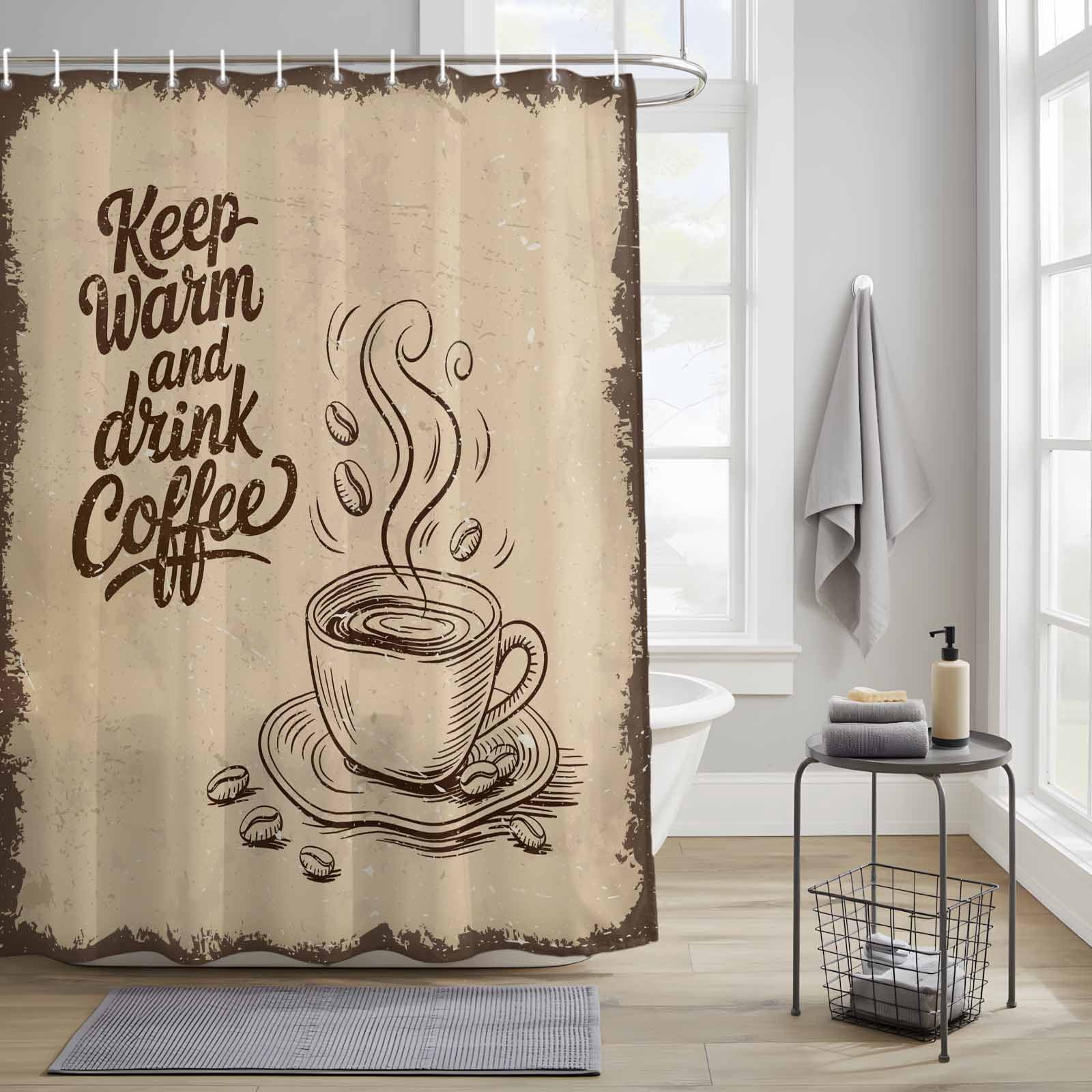 Bathroom Shower Curtain Farmhouse Coffee Beans Retro Waterproof Shower ...