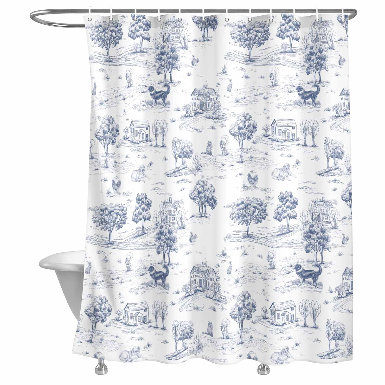 Bathroom Shower Curtain Farmhouse Country Tree Dog Animal Waterproof ...