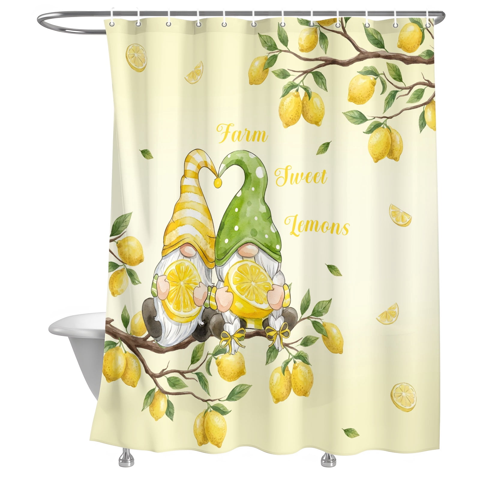 Bathroom Shower Curtain Farmhouse Gnome Lemon Tree Waterproof Shower ...