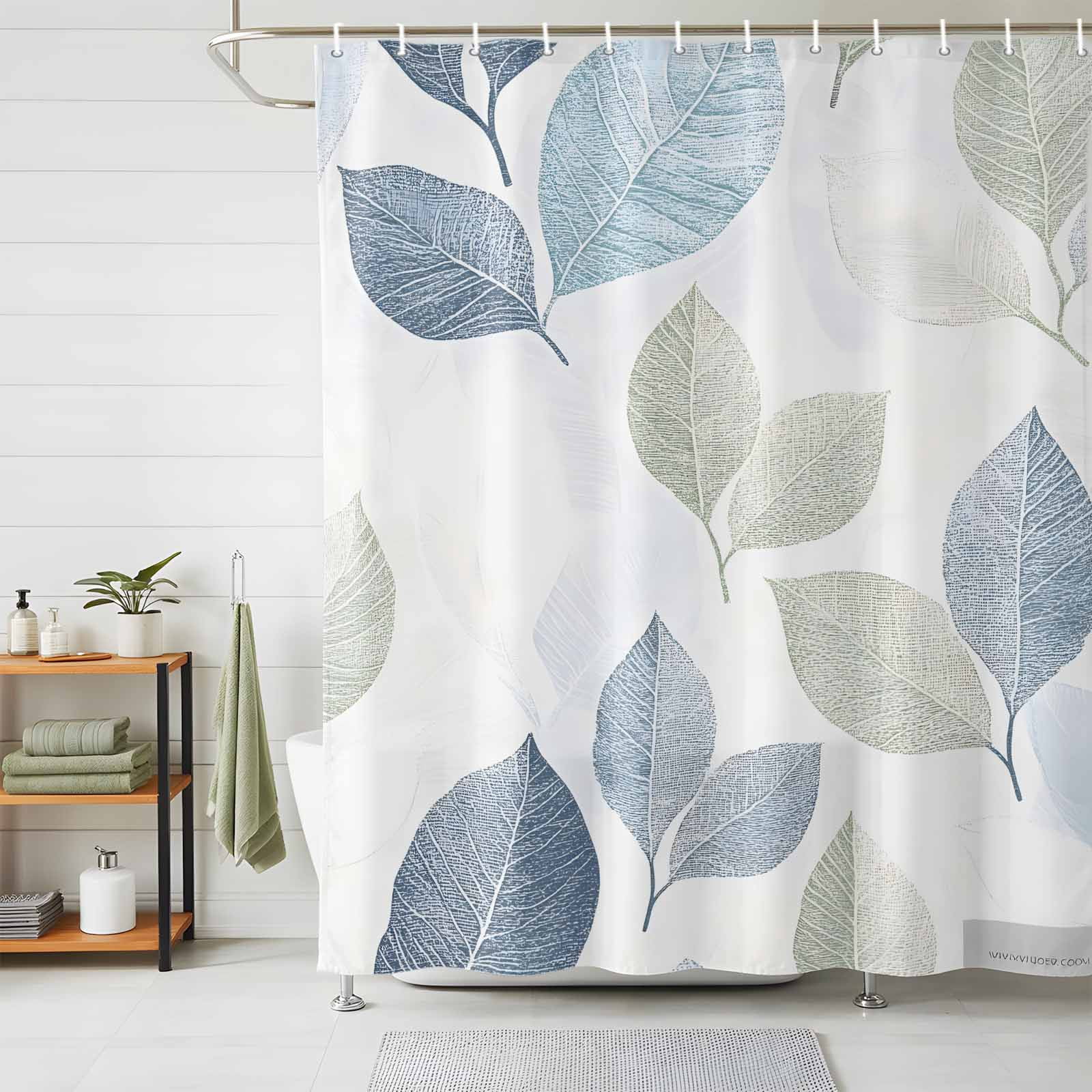 Bathroom Shower Curtain Farmhouse Gradient Leaves Waterproof Shower ...