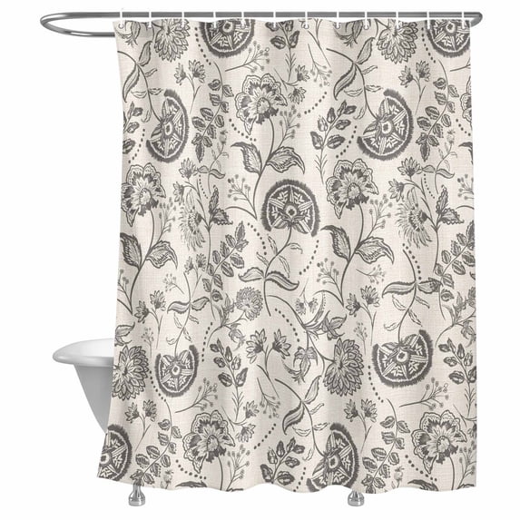 Bathroom Shower Curtain Farmhouse Gray Flower Leaves Waterproof Shower ...