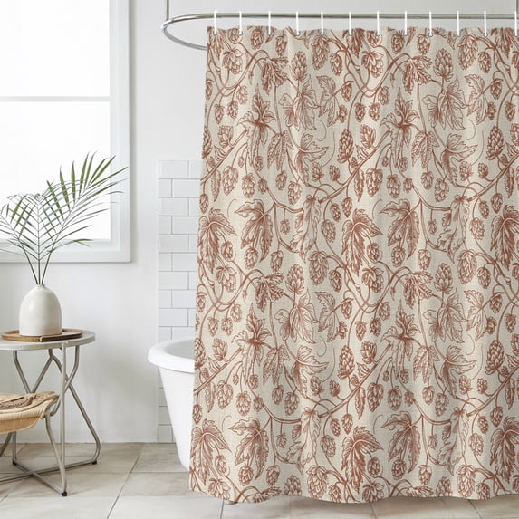 Bathroom Shower Curtain Farmhouse Leaves Hazelnut Sketch Waterproof ...