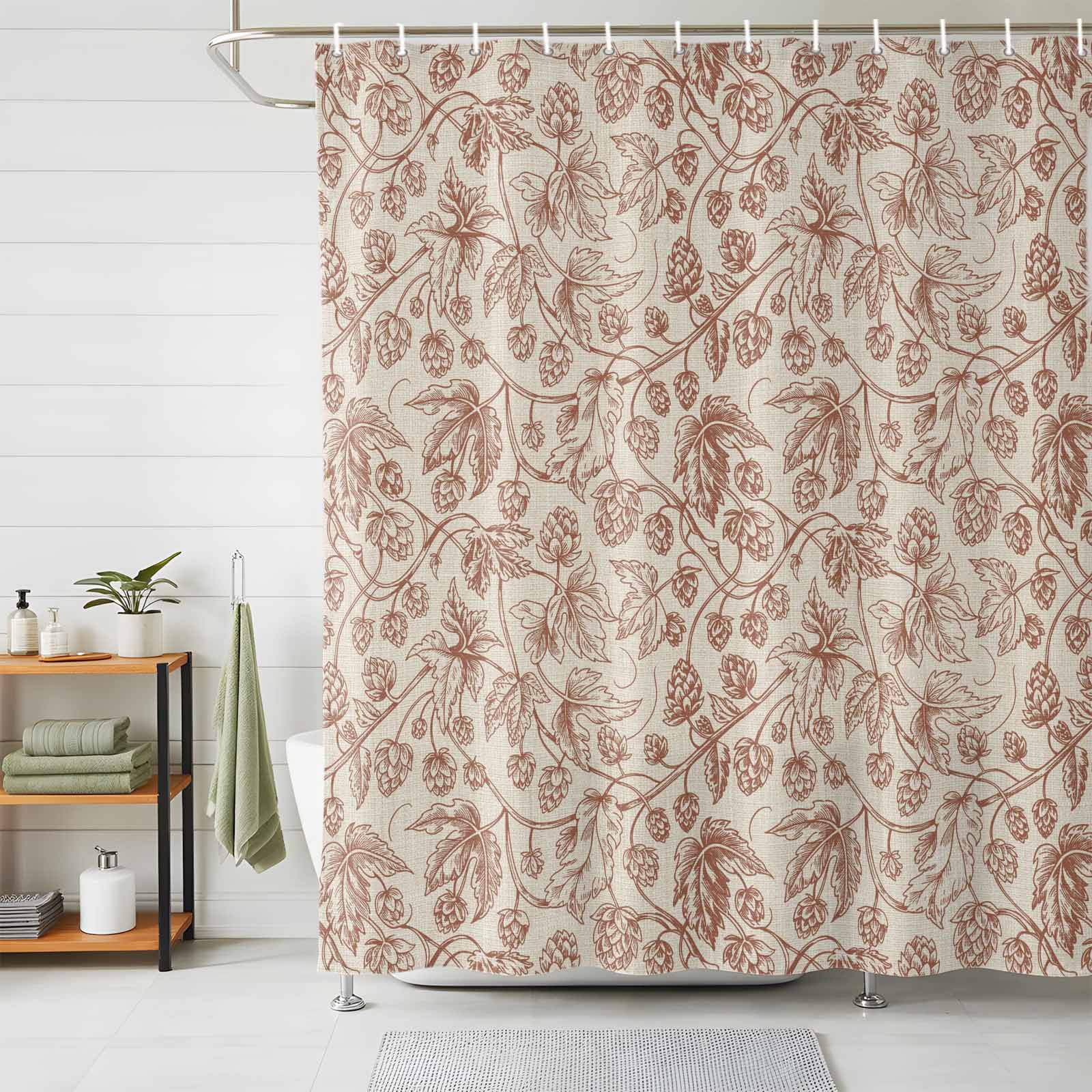Bathroom Shower Curtain Farmhouse Leaves Hazelnut Sketch Waterproof ...