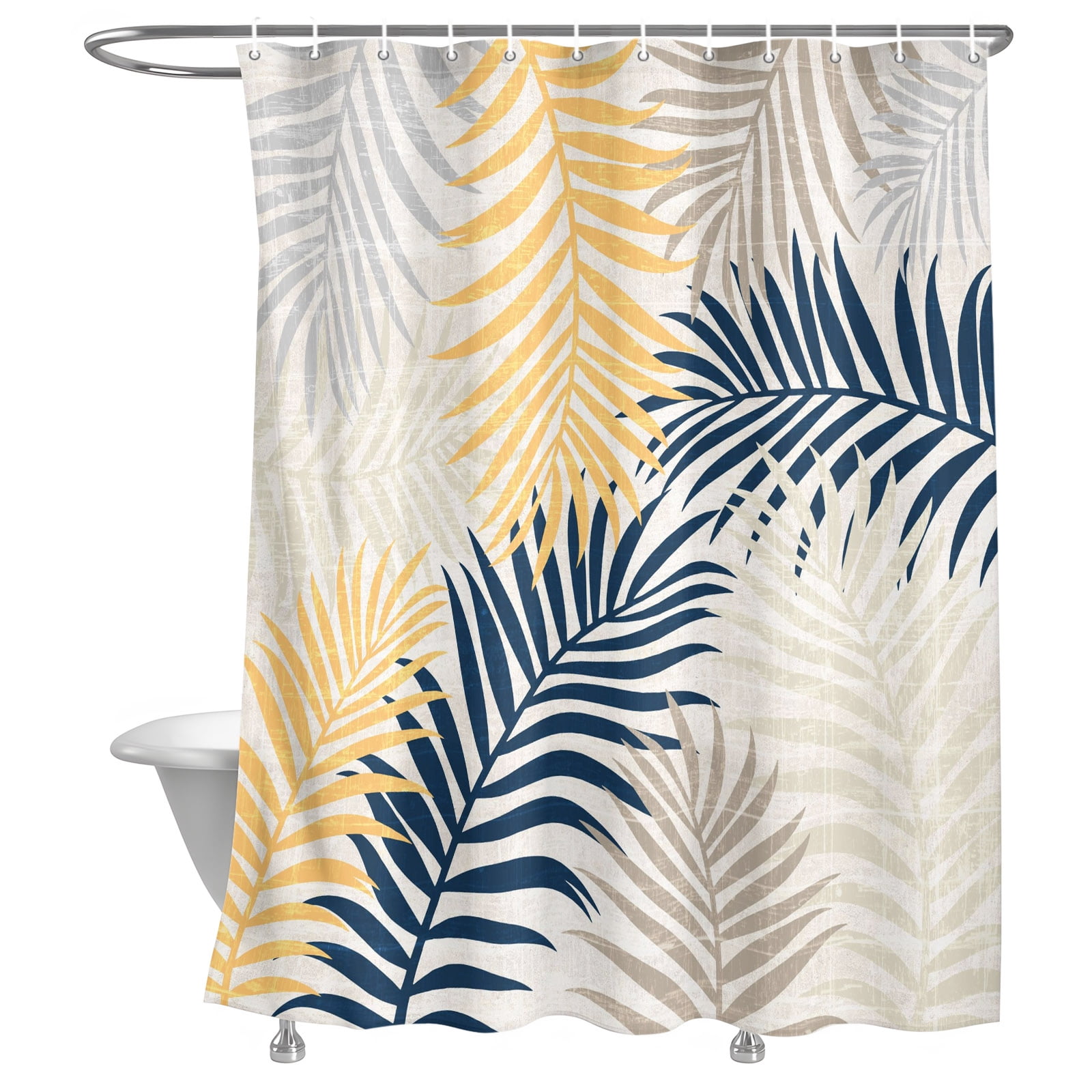 Bathroom Shower Curtain Farmhouse Navy Golden Palms Leaves Waterproof ...
