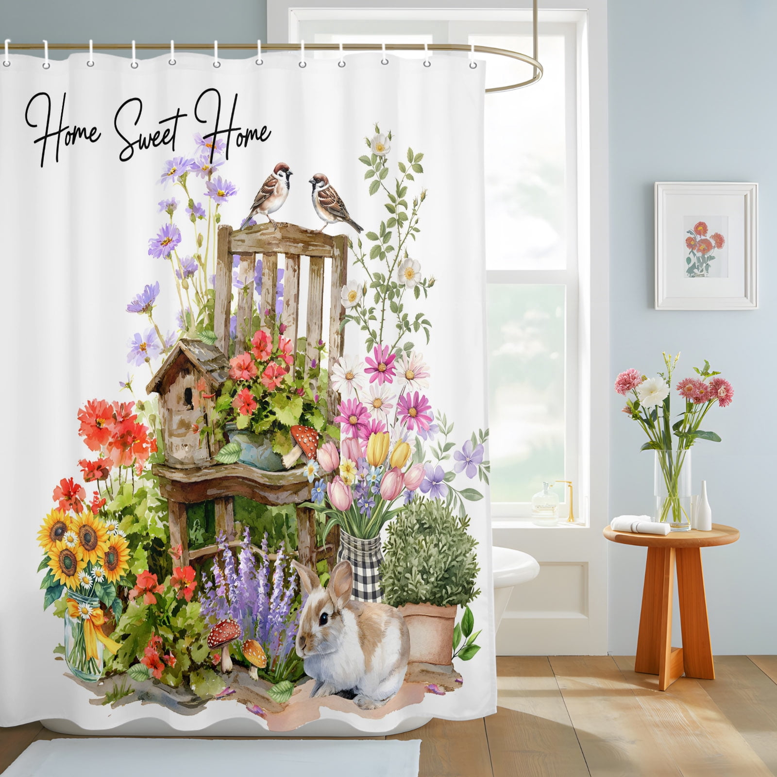 Bathroom Shower Curtain Farmhouse Pastoral Colorful Flower Waterproof ...