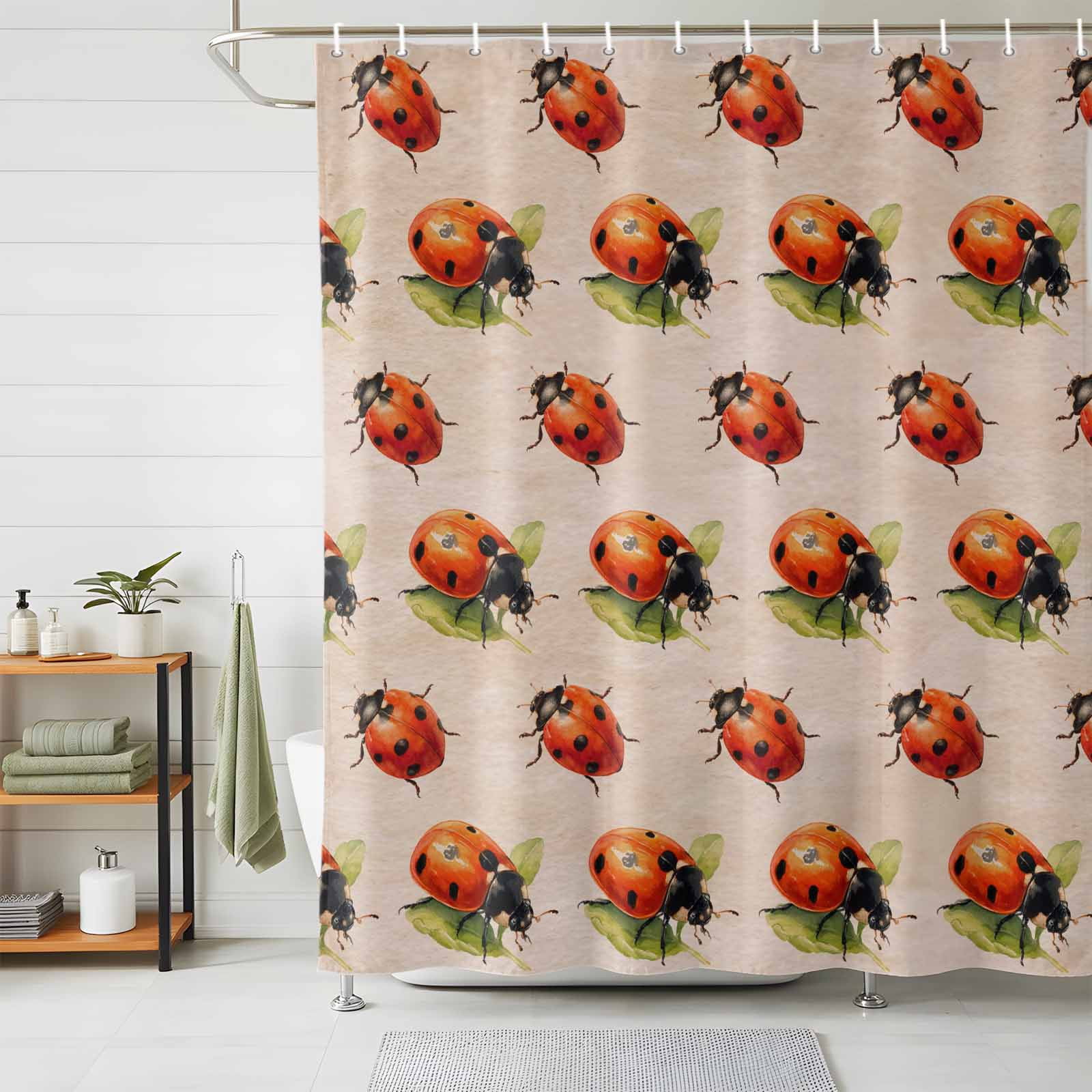 Bathroom Shower Curtain Farmhouse Red Insects Waterproof Shower ...