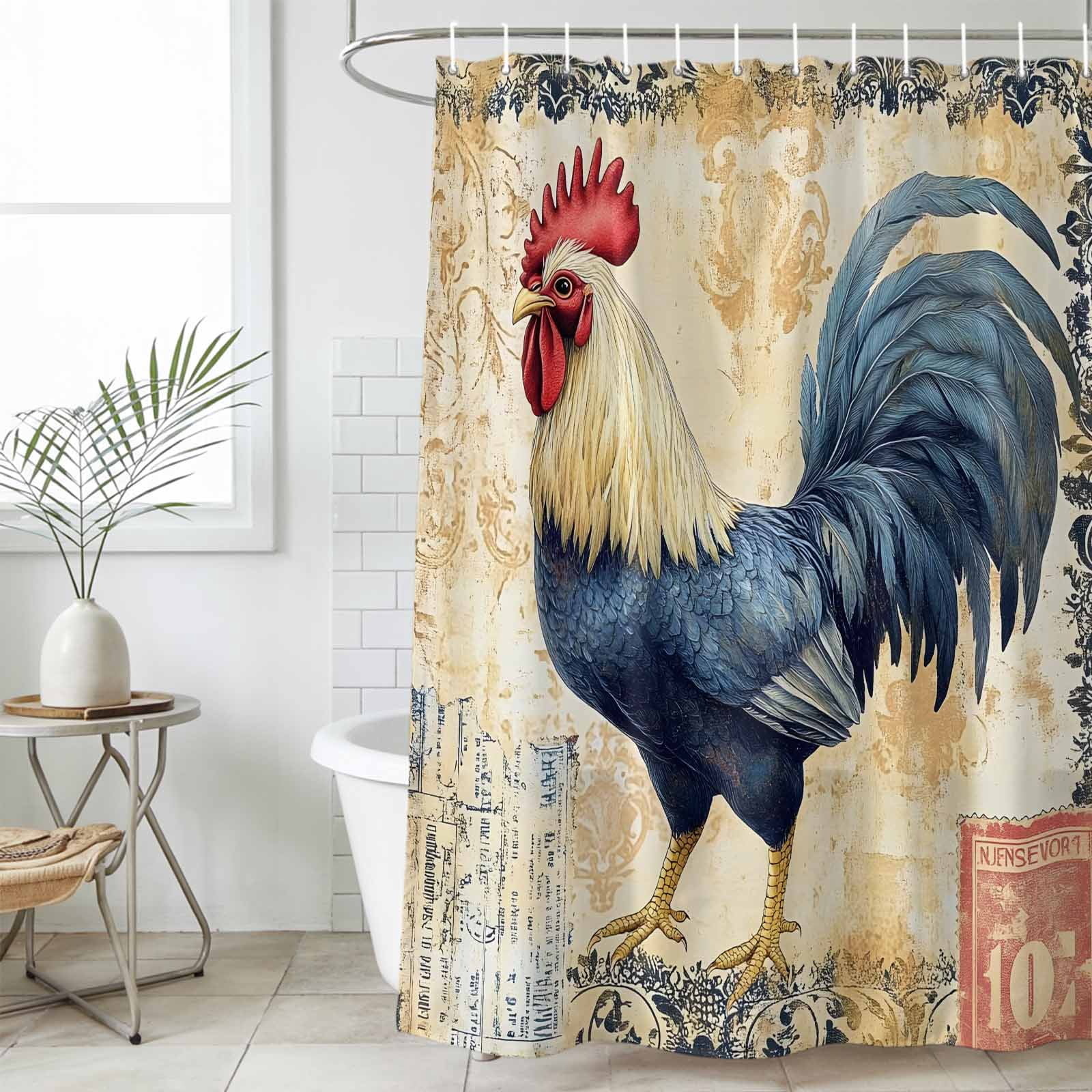 Bathroom Shower Curtain Farmhouse Retro Rooster Waterproof Shower ...