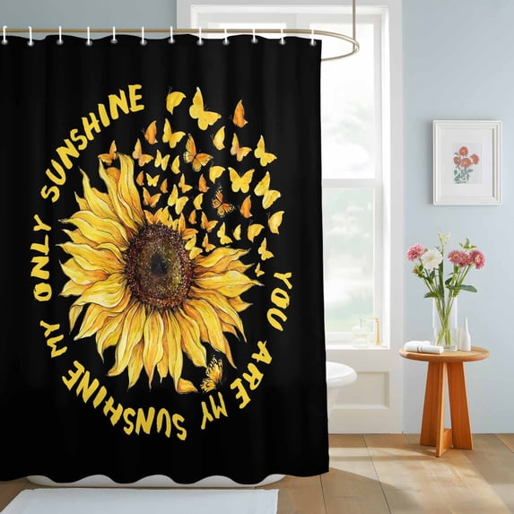 Bathroom Shower Curtain Farmhouse Sunflower Butterfly Waterproof Shower ...