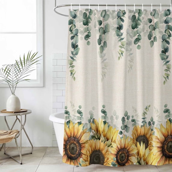 Bathroom Shower Curtain Farmhouse Sunflower Eucalyptus Leaf Waterproof ...