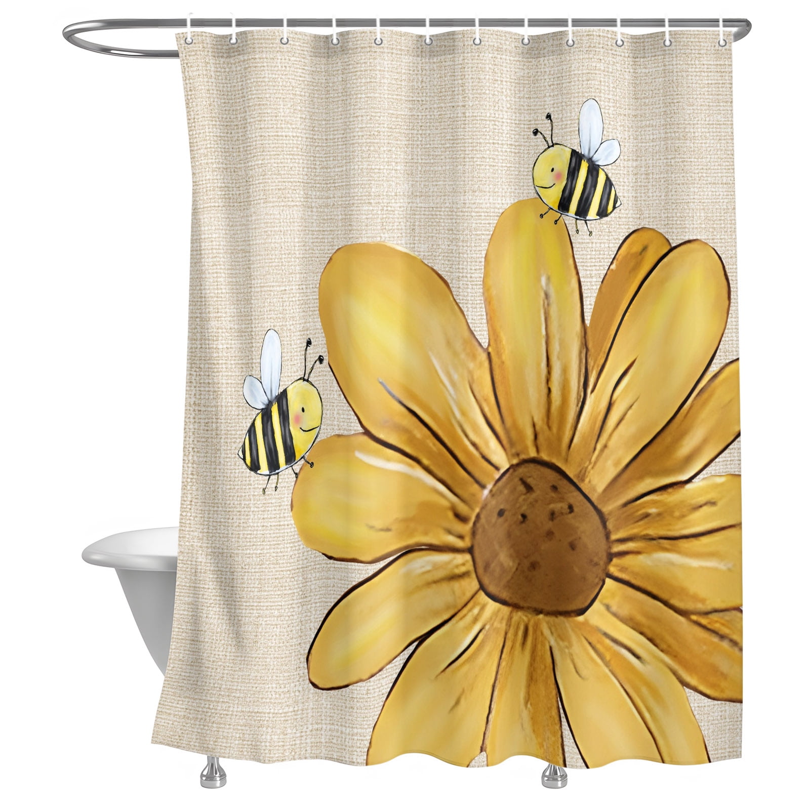 Bathroom Shower Curtain Farmhouse Vintage Flower Waterproof Shower ...