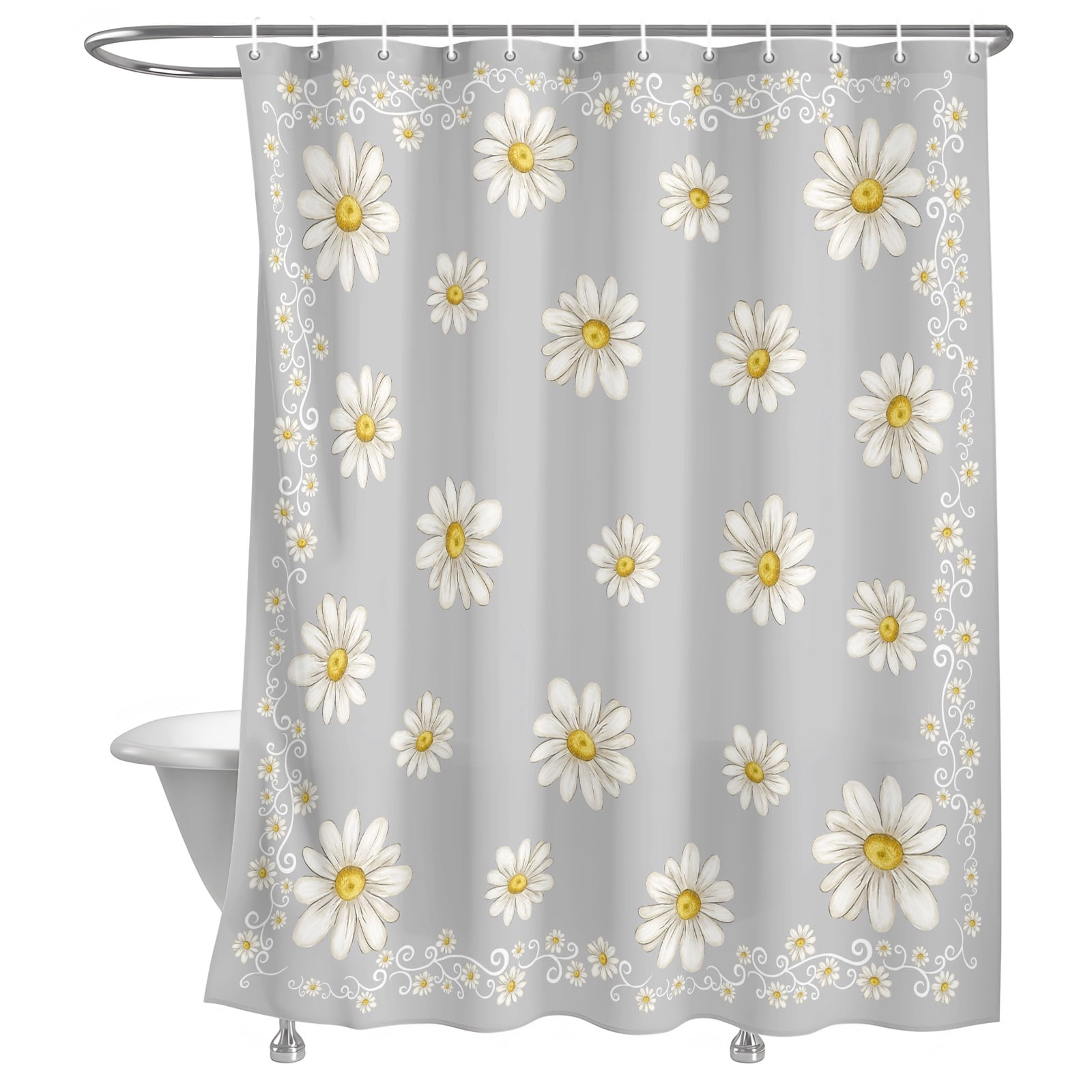 Bathroom Shower Curtain Farmhouse White Daisy Flower Waterproof Shower ...