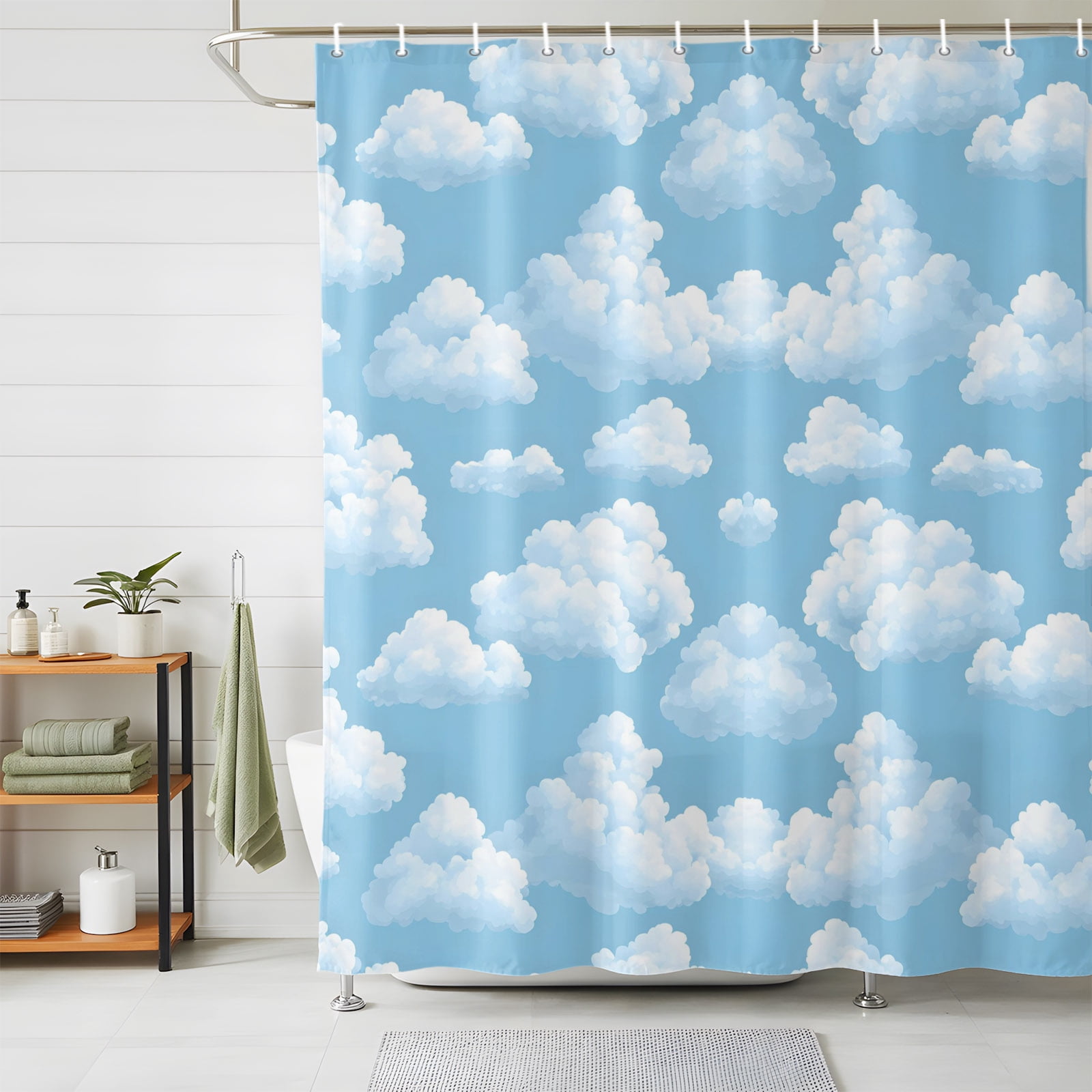 Bathroom Shower Curtain Fluffy White Clouds Waterproof Shower Curtains ...