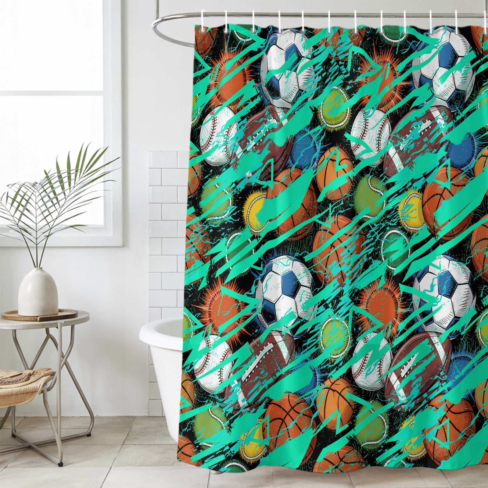 Bathroom Shower Curtain Football Basketball Rugby Sport Style ...