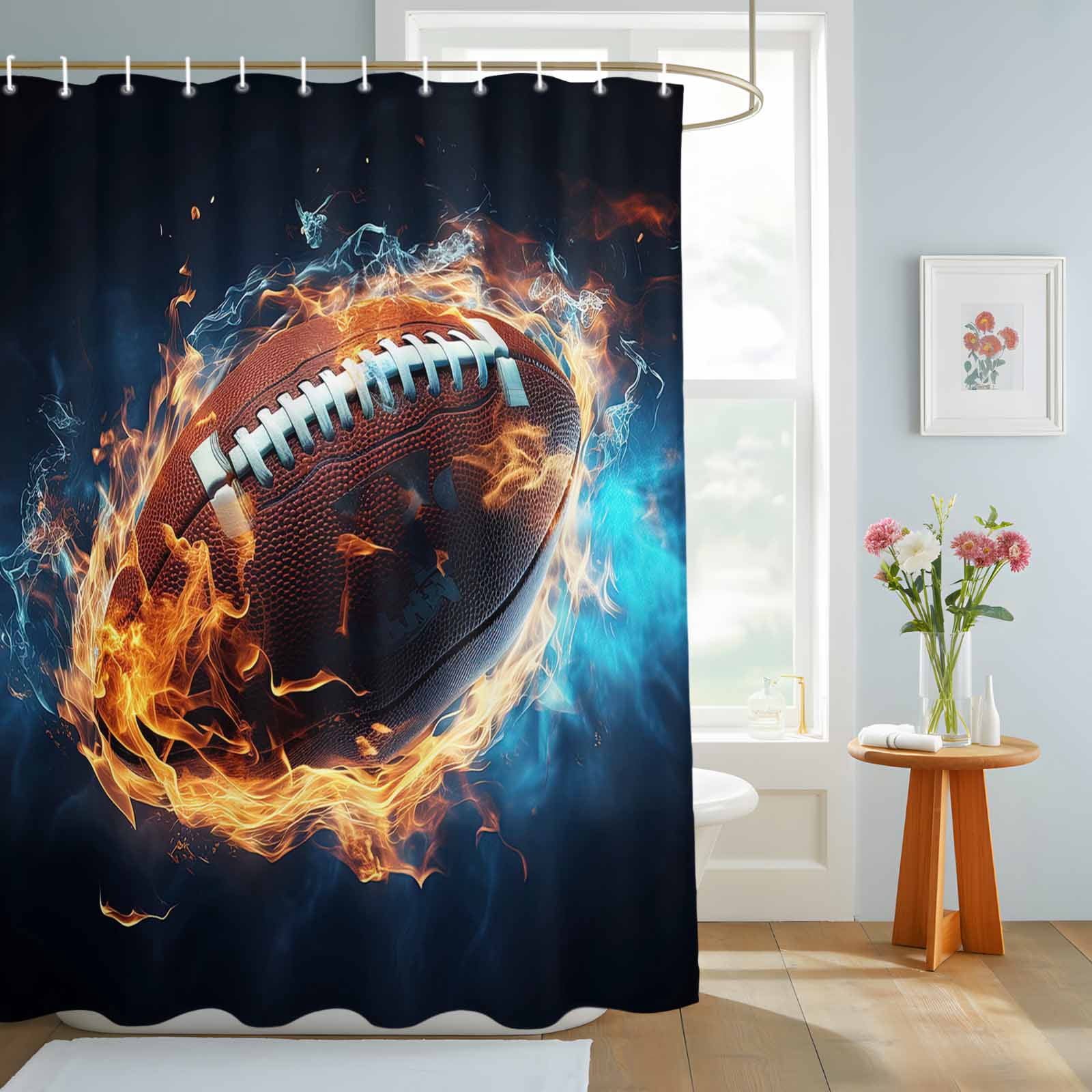 Bathroom Shower Curtain Football Ice and Fire Abstract Art Waterproof ...