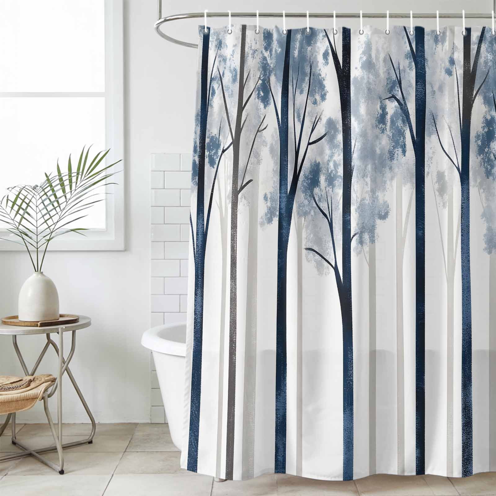 Bathroom Shower Curtain Forest Blue Tree Waterproof Shower Curtains ...