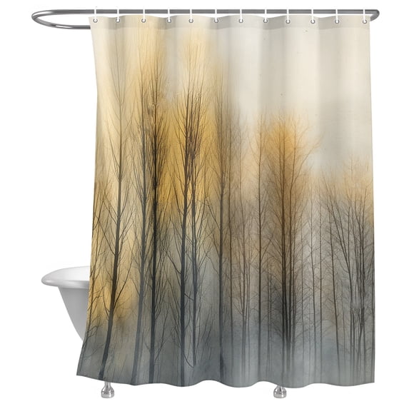 Bathroom Shower Curtain Forest and Fog Yellow Gray Gradient Waterproof ...