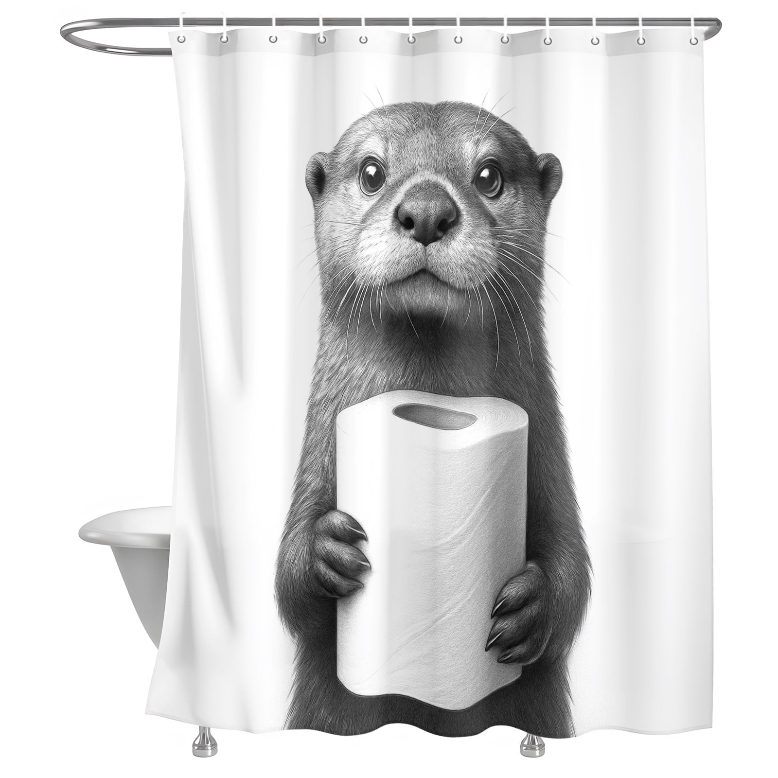 Bathroom Shower Curtain Funny Grey Otters Rolls Toilets Waterproof ...