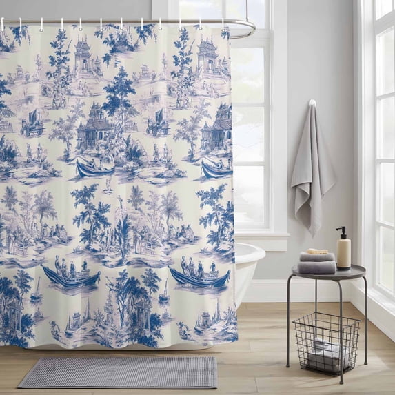 Bathroom Shower Curtain Garden House Boat Chinese Style Waterproof ...