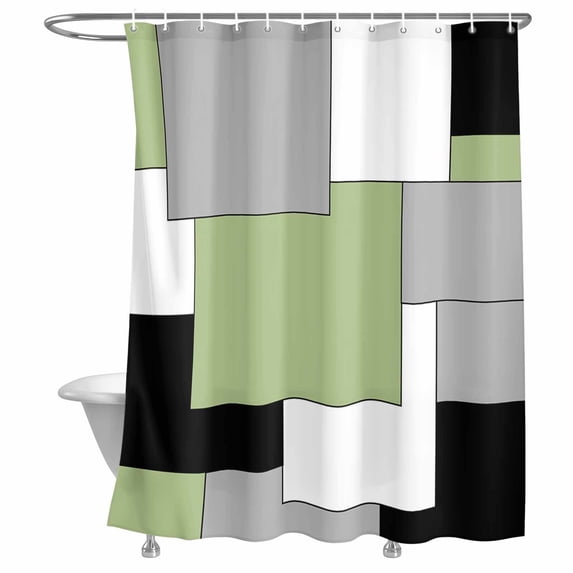 Bathroom Shower Curtain Geometric Color Blocks Green White Grey Plaid ...