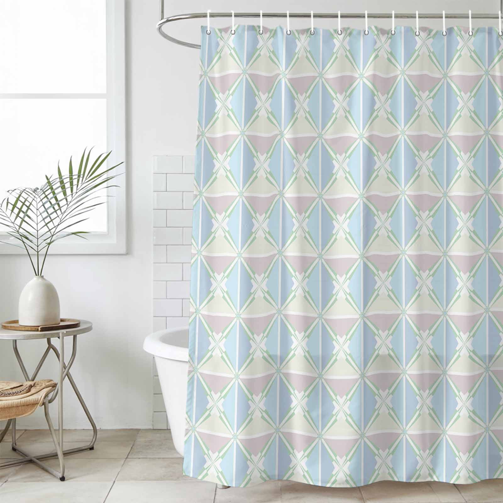 Bathroom Shower Curtain Geometric Traditional Flower Diamond Lattice ...