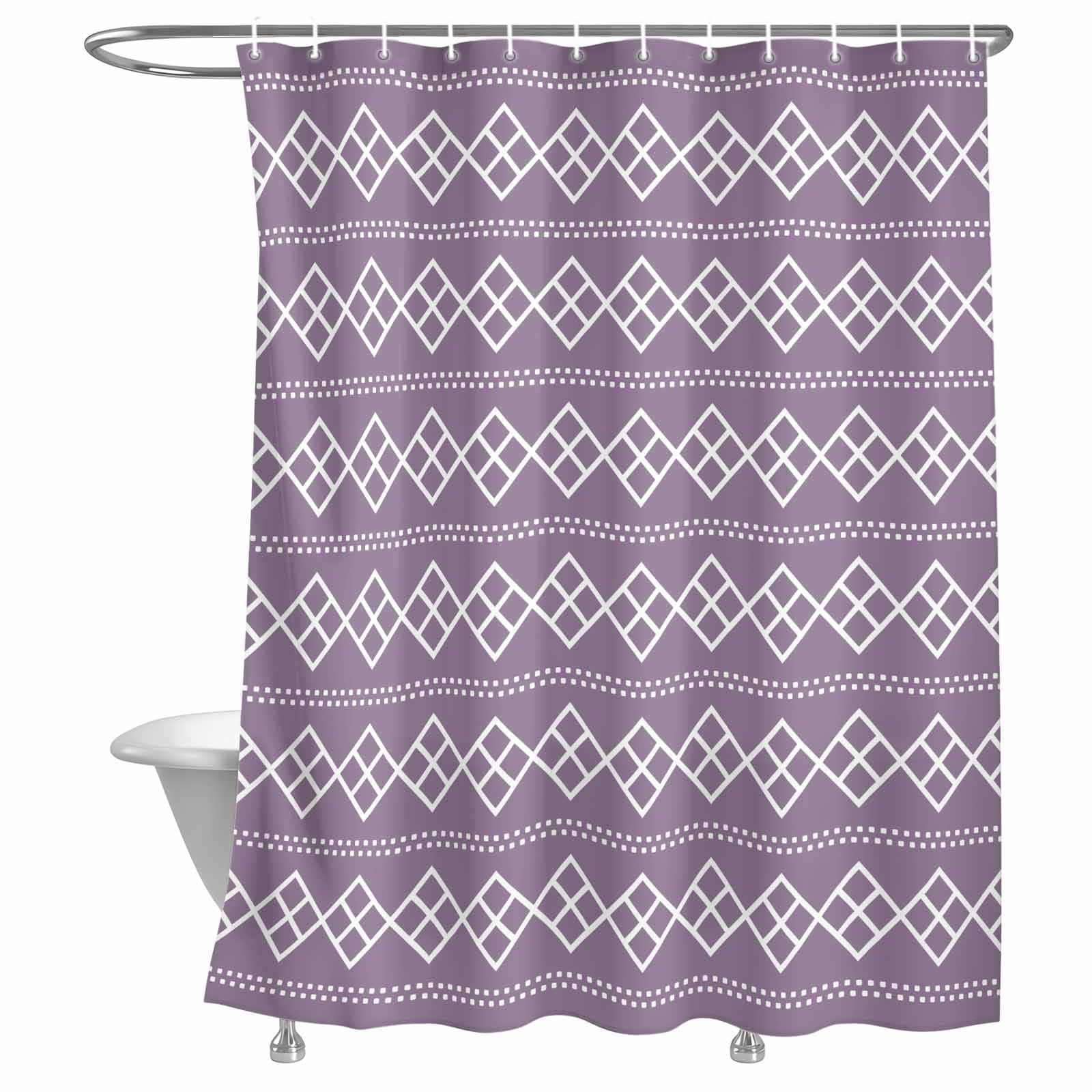 Bathroom Shower Curtain Geometric White Purple Square Dot Waterproof ...