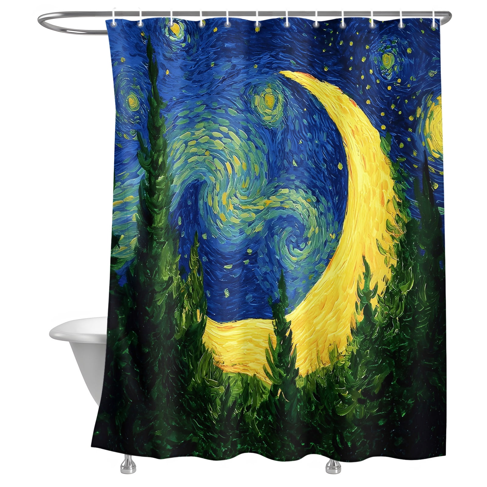 Bathroom Shower Curtain Giant Moon Forest Expressionist Art Waterproof ...