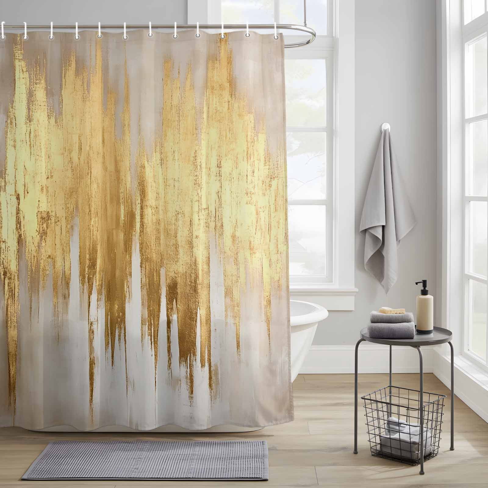 Bathroom Shower Curtain Gold Foil Abstract Geometric Waterproof Shower ...