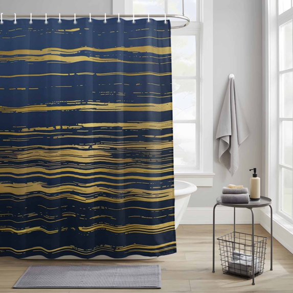 Bathroom Shower Curtain Gold Line on Navy Blue Waterproof Shower ...