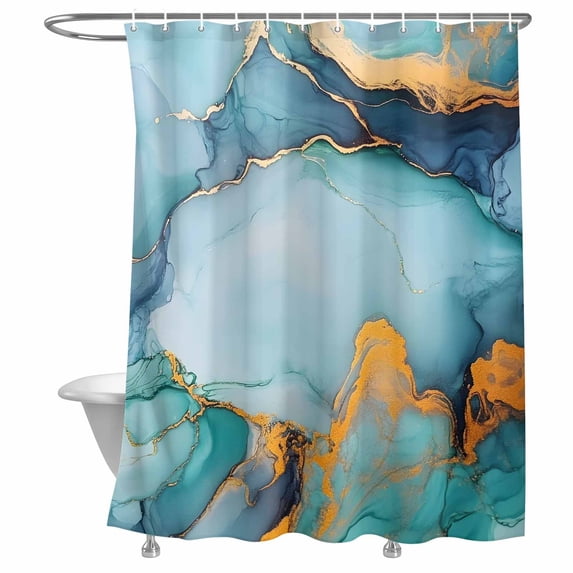 Bathroom Shower Curtain Gold Lines Turquoise Marble Texture Waterproof ...